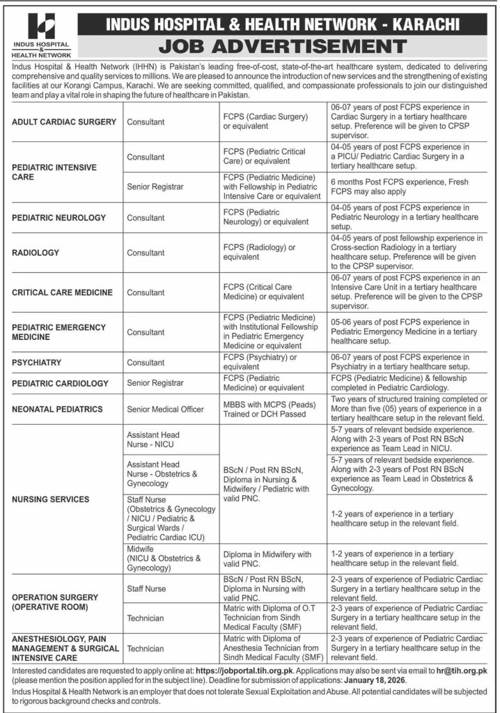 Indus Hospital & Health Network Karachi Jobs 2026 - Opportunity.pk